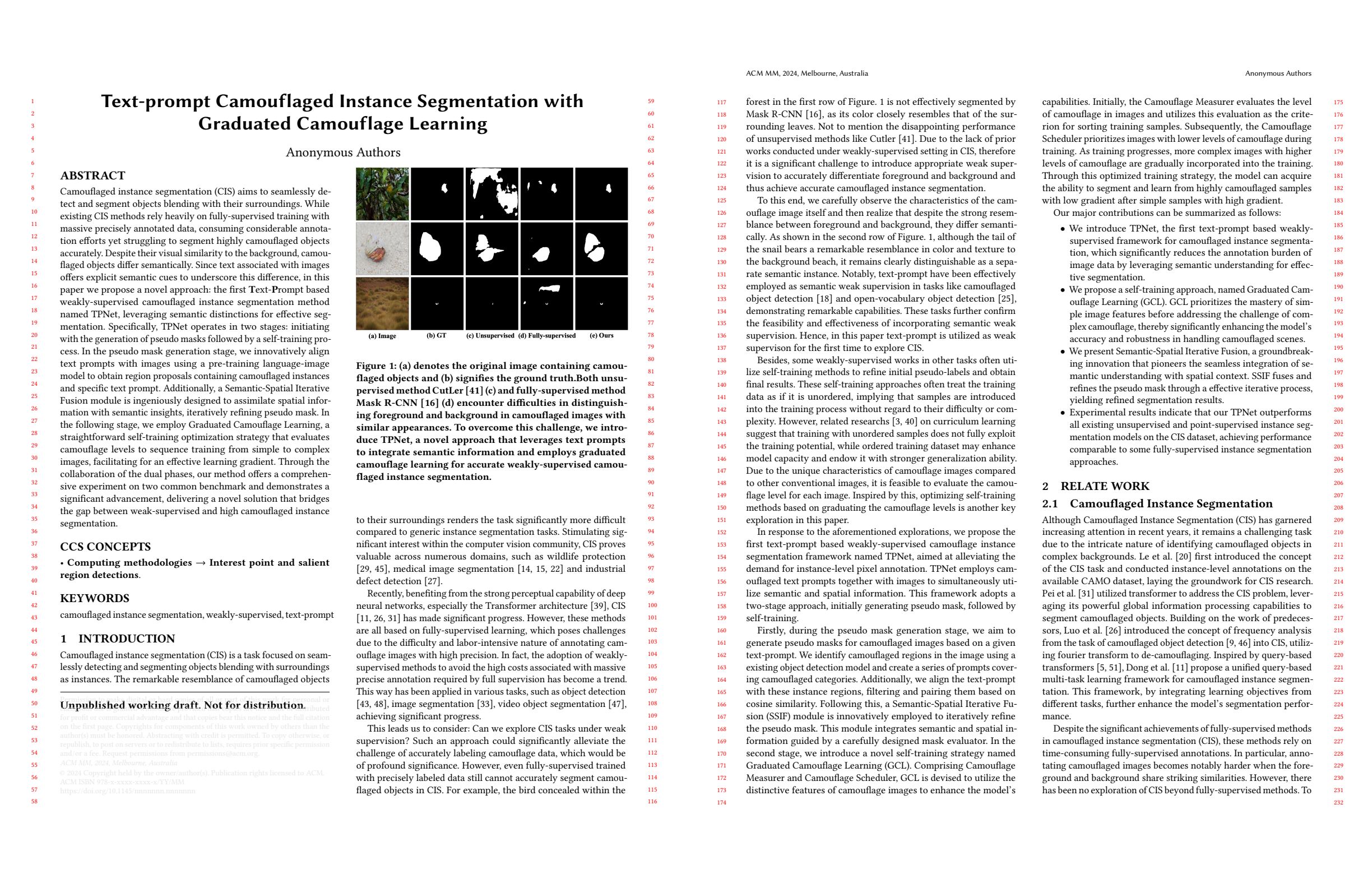 Text-prompt Camouflaged Instance Segmentation with Graduated Camouflage Learning