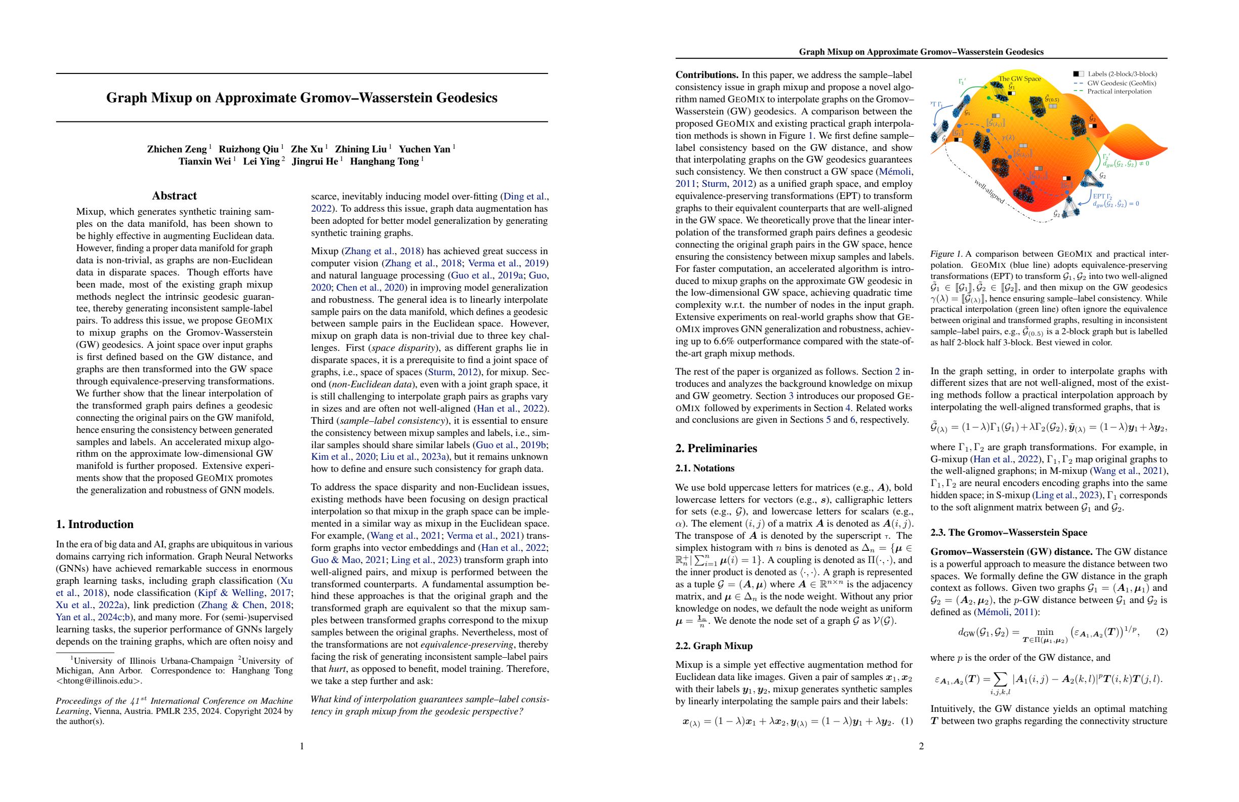 Graph Mixup on Approximate Gromov–Wasserstein Geodesics