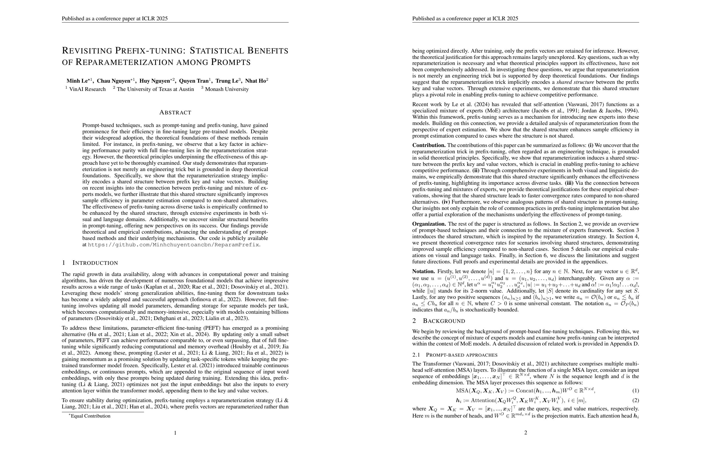 Revisiting Prefix-tuning: Statistical Benefits of Reparameterization among Prompts