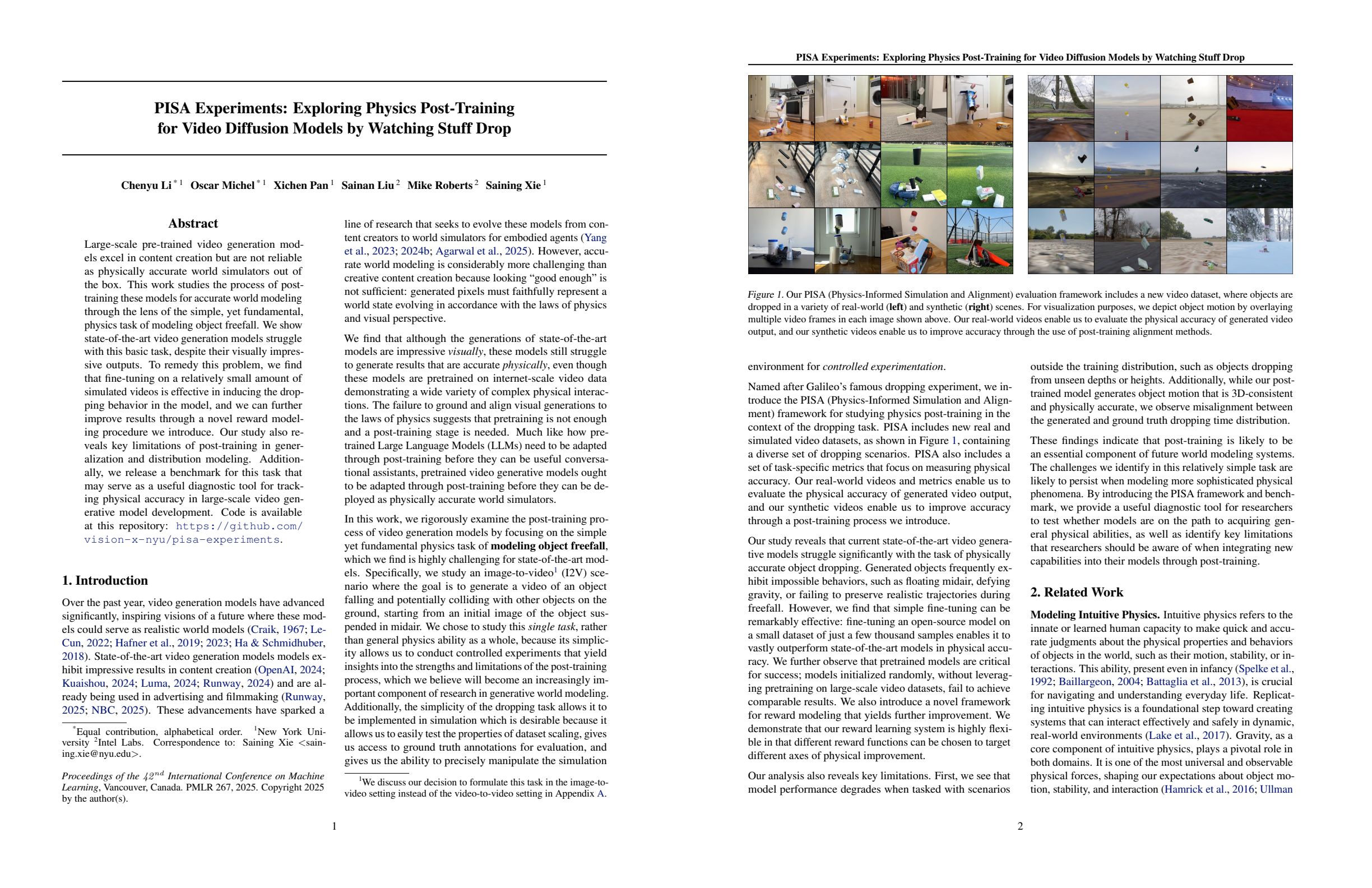 PISA Experiments: Exploring Physics Post-Training for Video Diffusion Models by Watching Stuff Drop