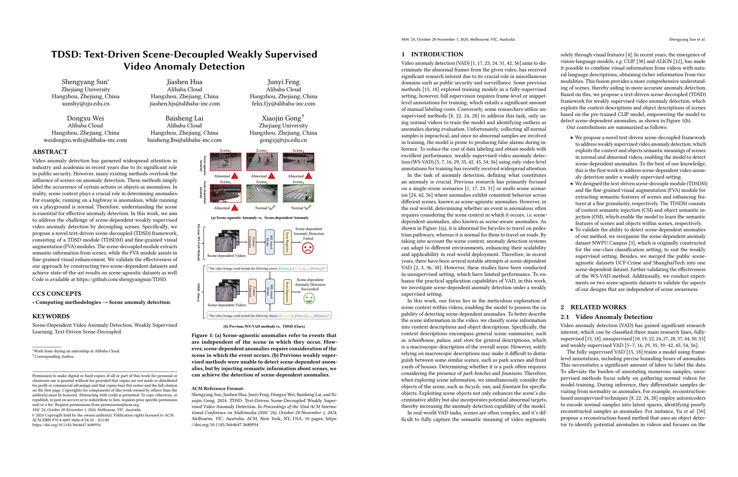 TDSD: Text-Driven Scene-Decoupled Weakly Supervised Video Anomaly Detection