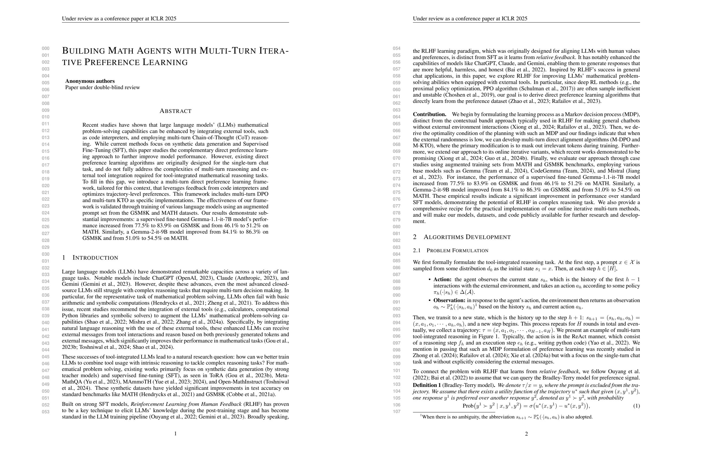 Building Math Agents with Multi-Turn Iterative Preference Learning