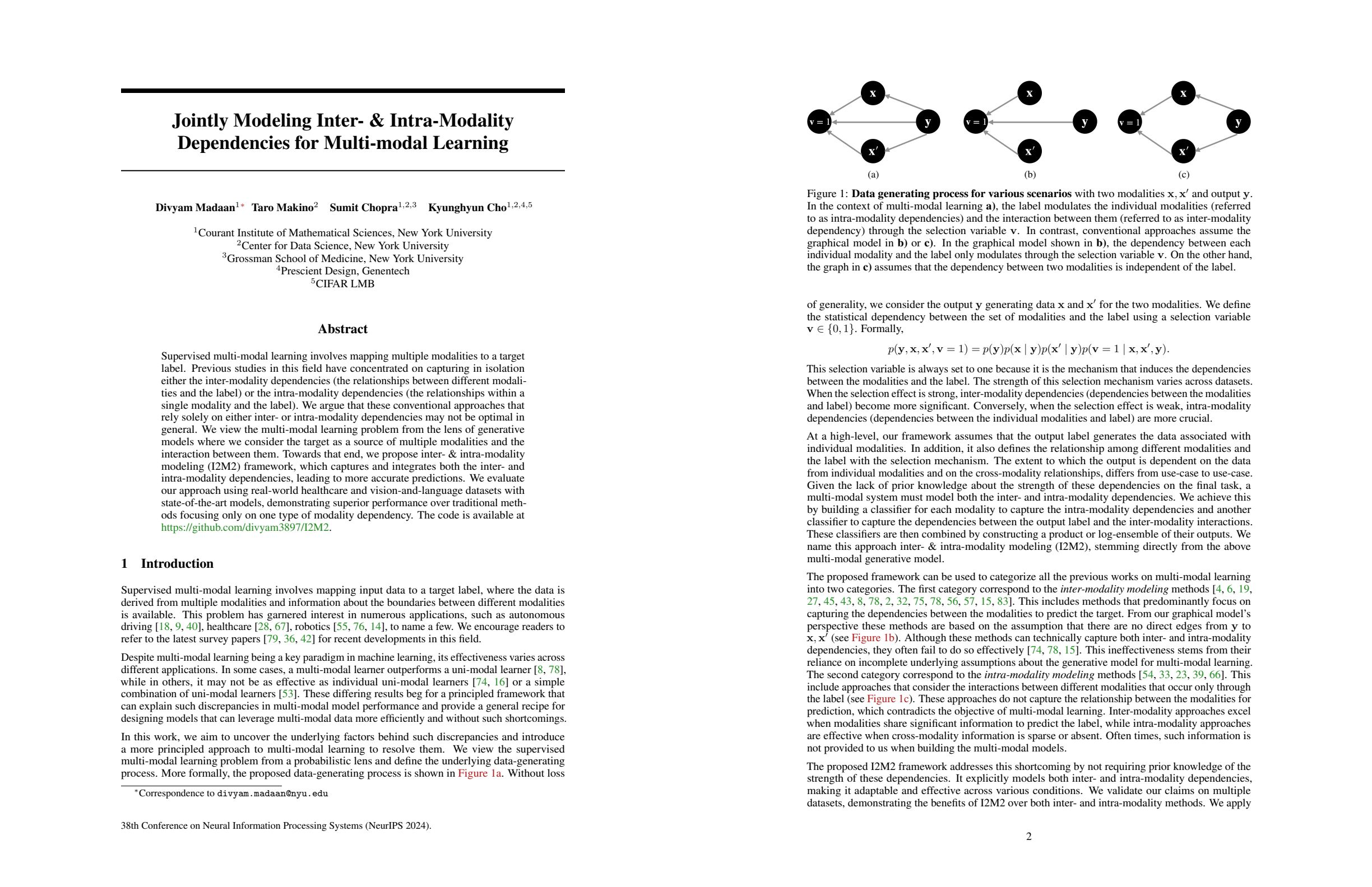 Jointly Modeling Inter- & Intra-Modality Dependencies for Multi-modal Learning