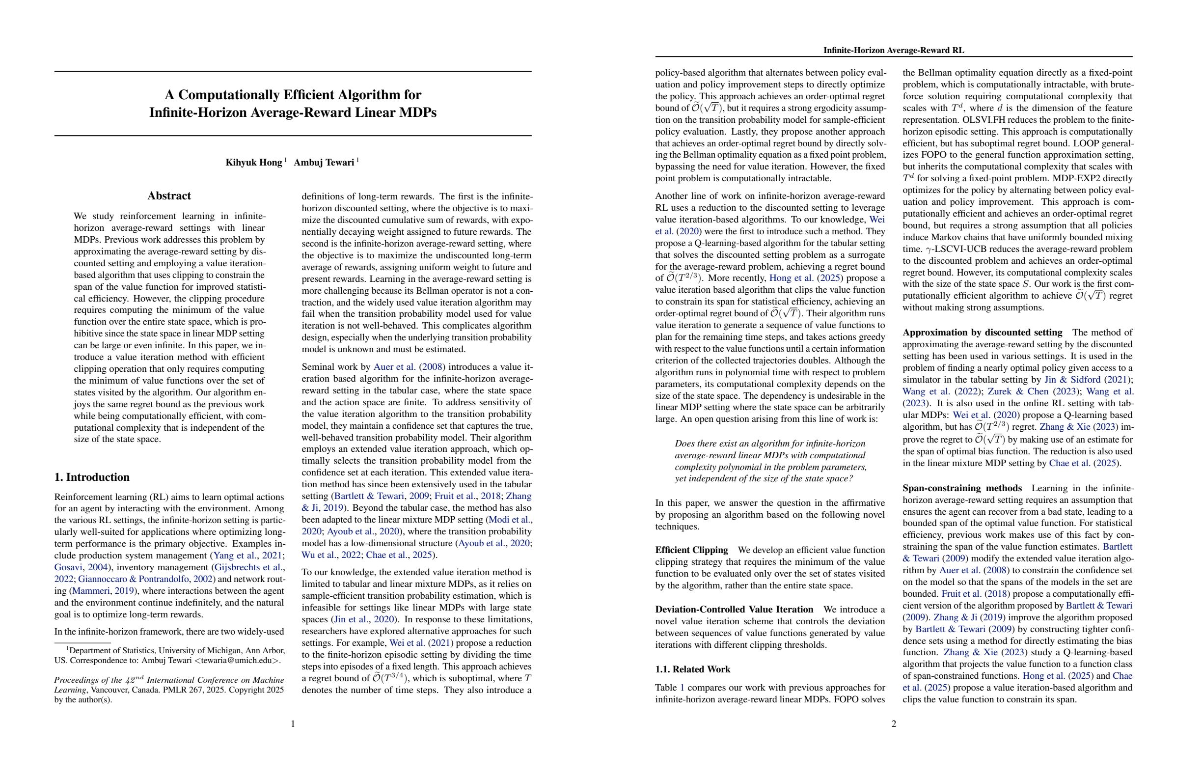 A Computationally Efficient Algorithm for Infinite-Horizon Average-Reward Linear MDPs