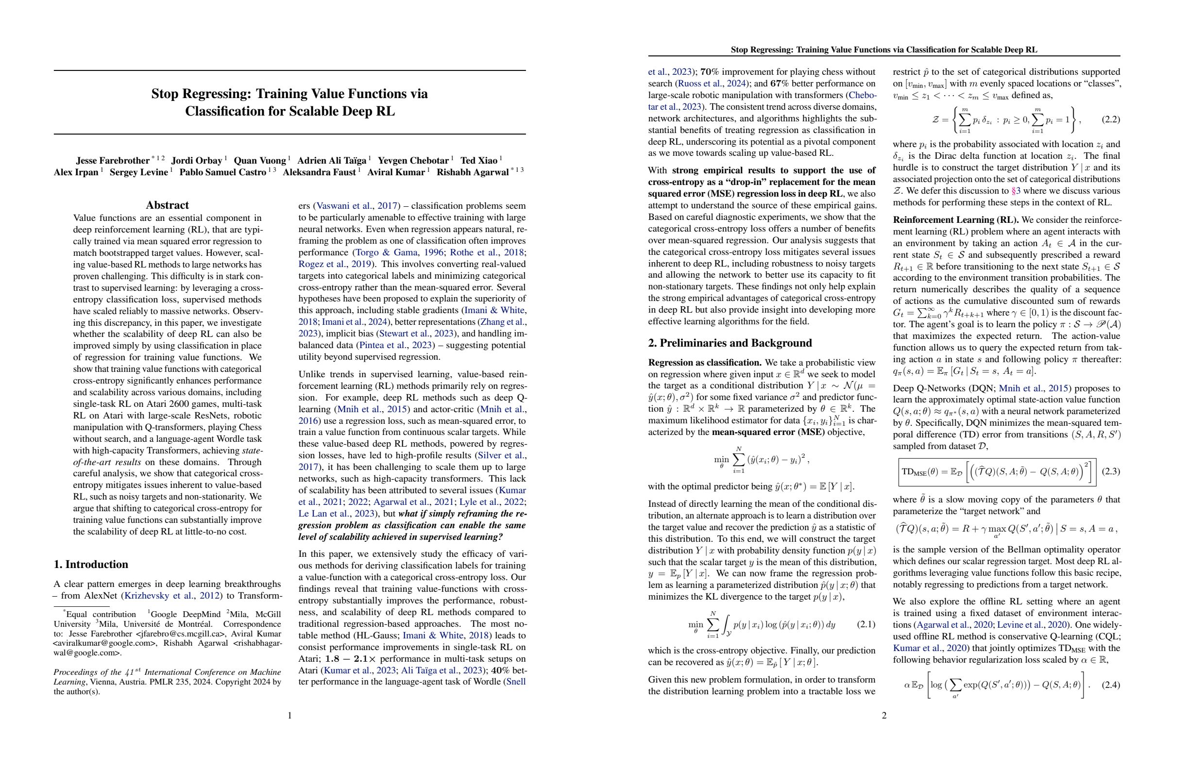 Stop Regressing: Training Value Functions via Classification for Scalable Deep RL