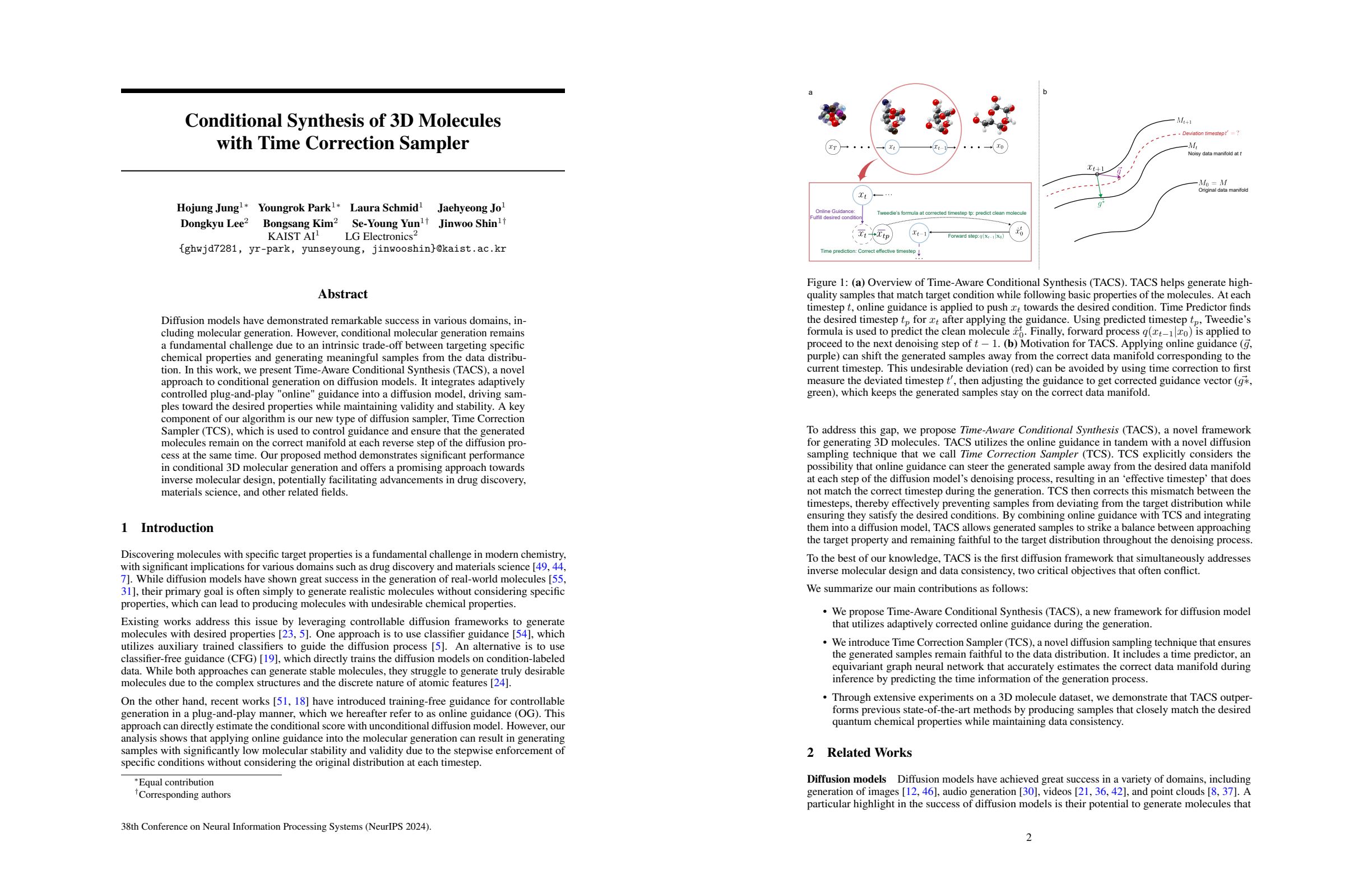 Conditional Synthesis of 3D Molecules with Time Correction Sampler