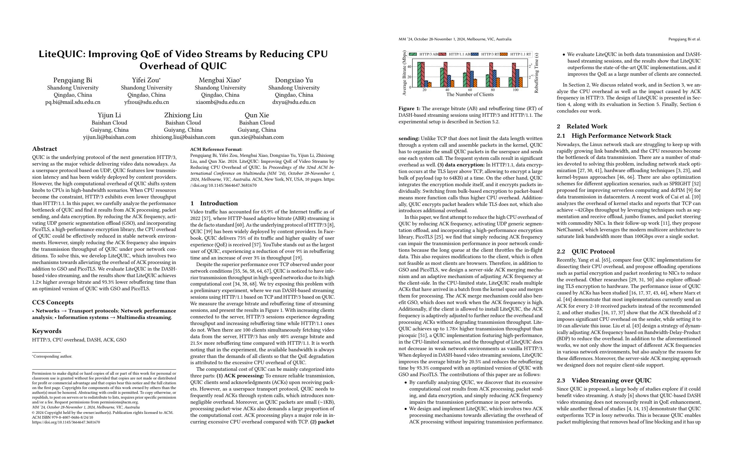 LiteQUIC: Improving QoE of Video Streams by Reducing CPU Overhead of QUIC
