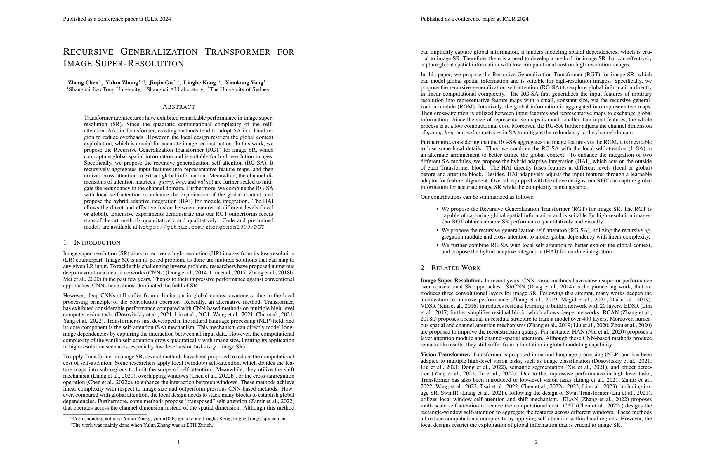 Recursive Generalization Transformer for Image Super-Resolution