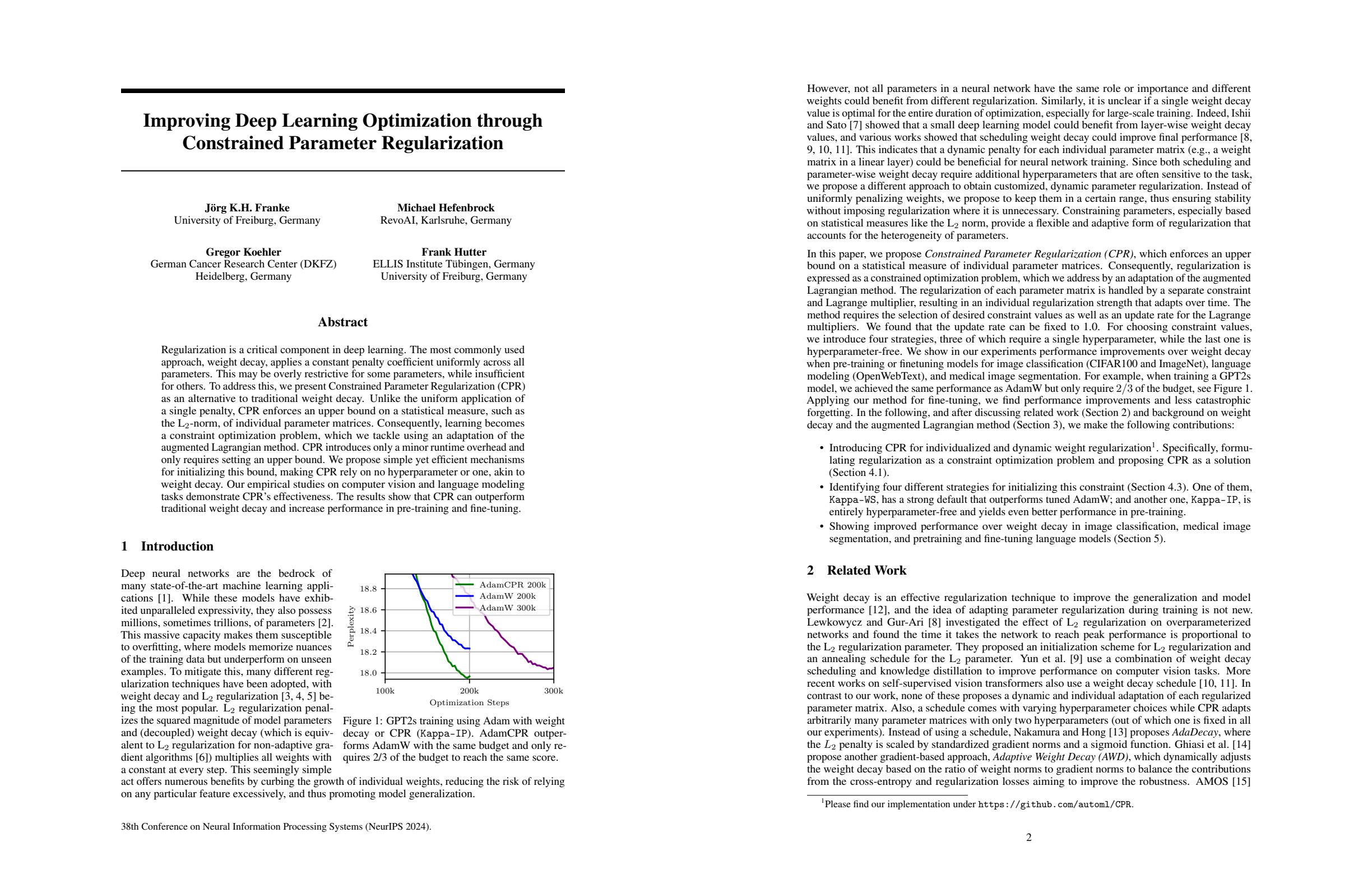 Improving Deep Learning Optimization through Constrained Parameter Regularization