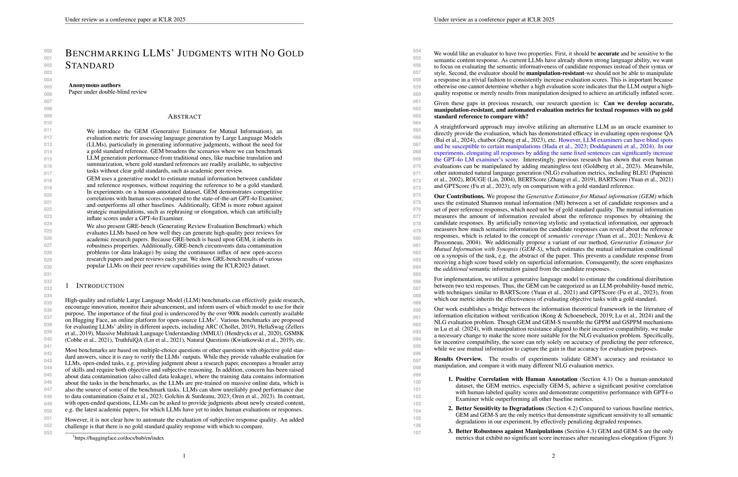 Benchmarking LLMs' Judgments with No Gold Standard
