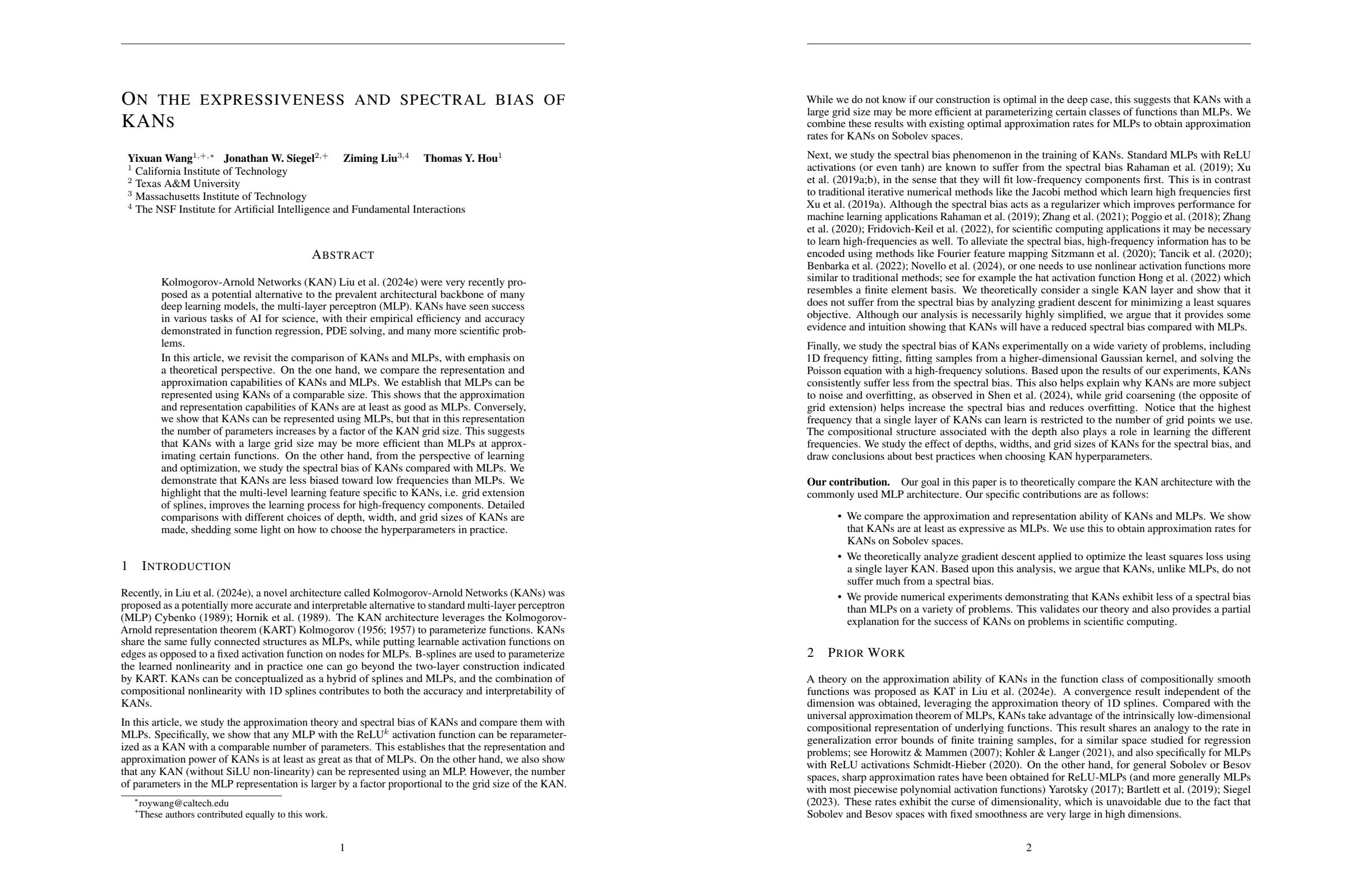 On the expressiveness and spectral bias of KANs