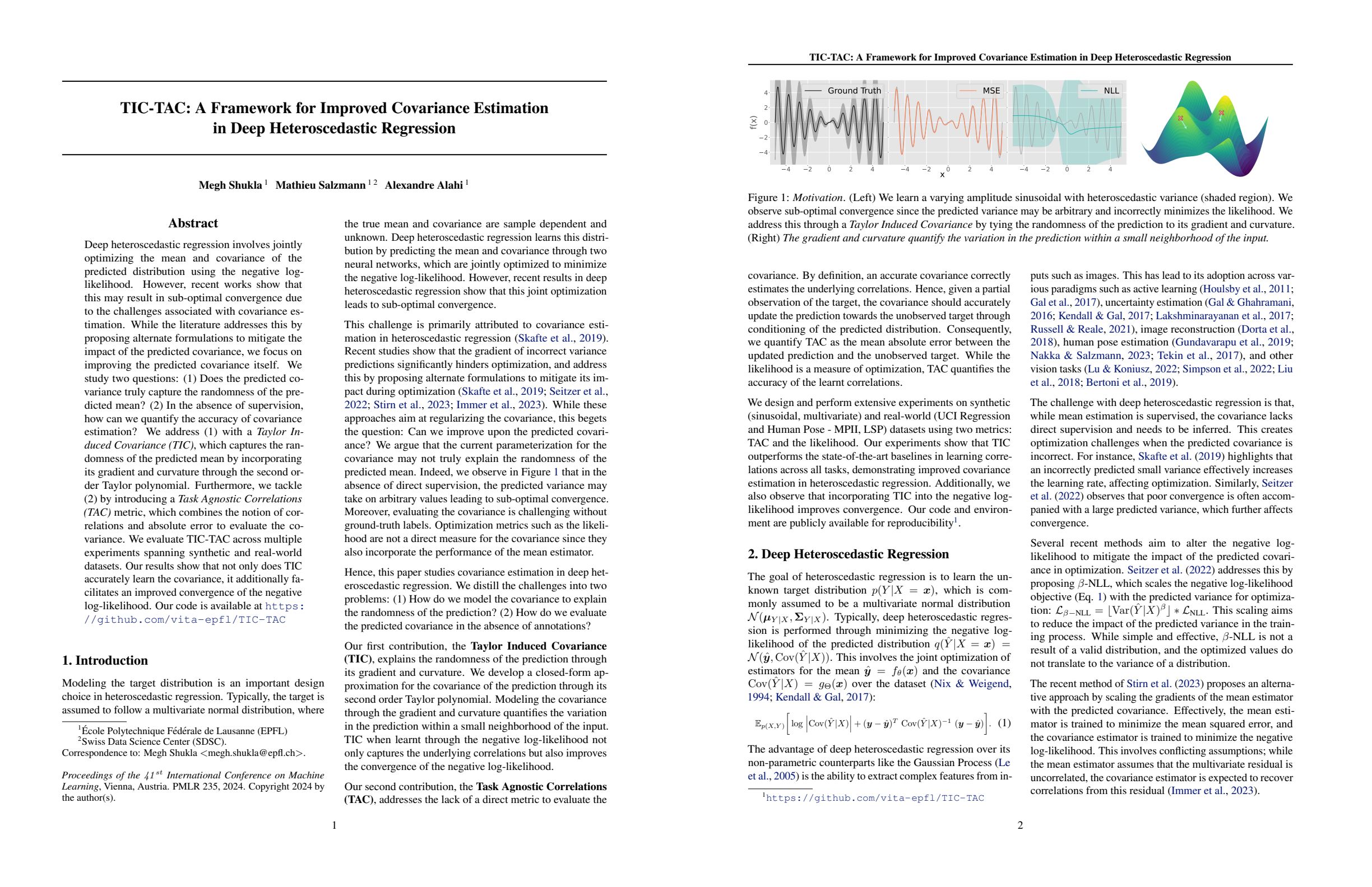 TIC-TAC: A Framework For Improved Covariance Estimation In Deep Heteroscedastic Regression