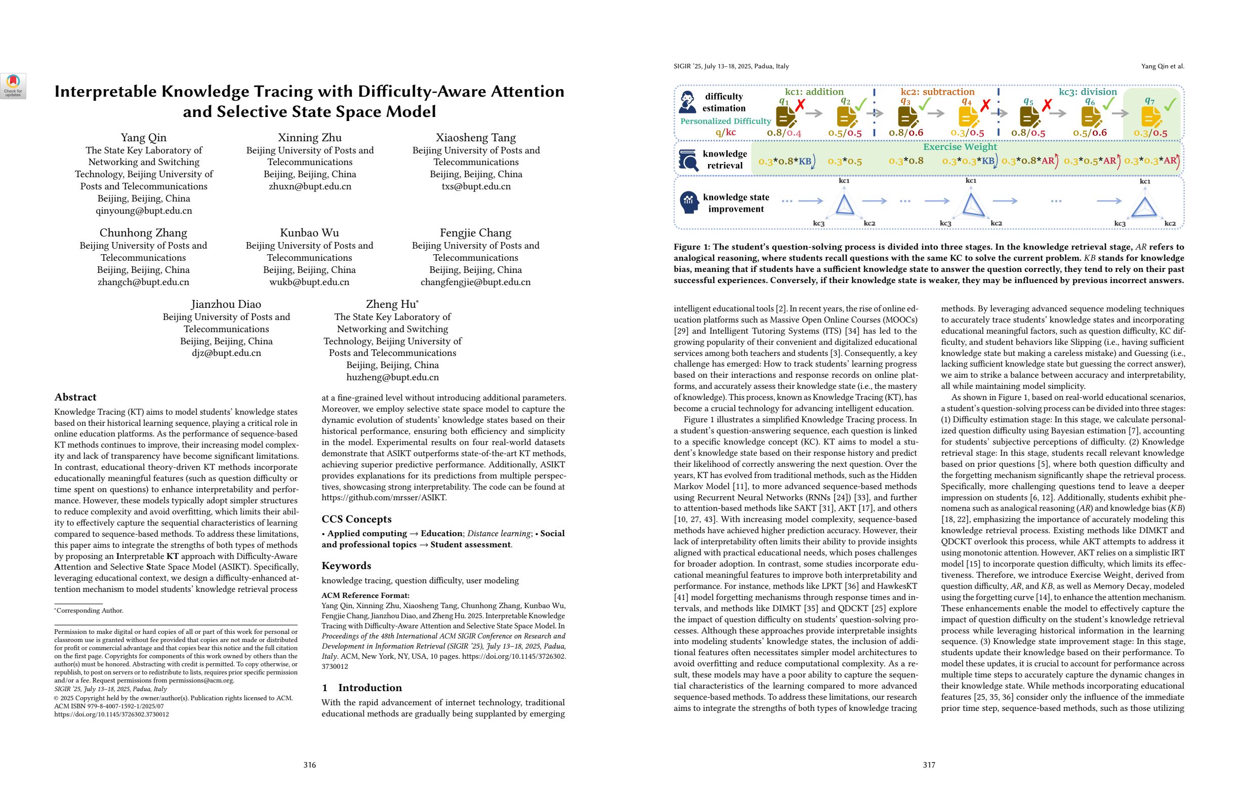 Interpretable Knowledge Tracing with Difficulty-Aware Attention and Selective State Space Model